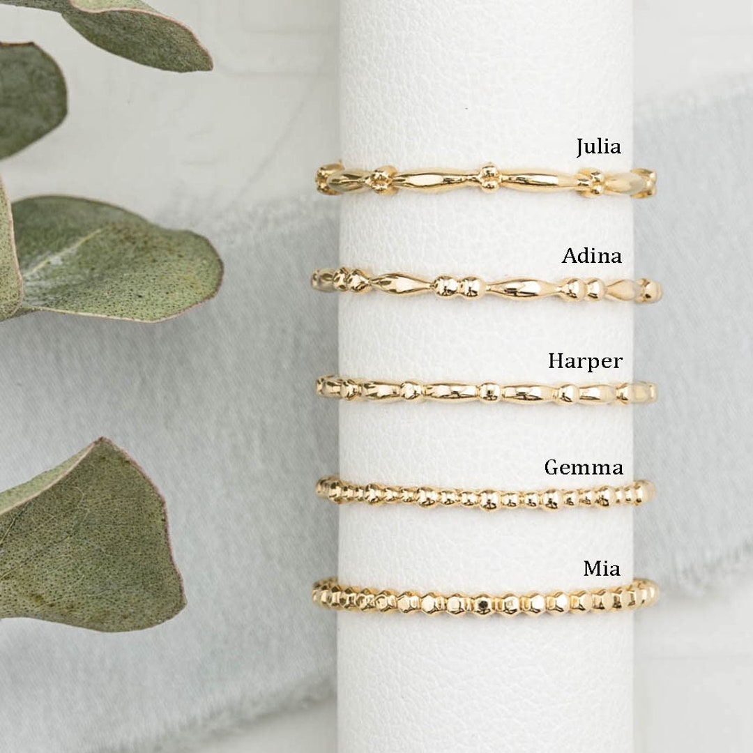 14k Solid Gold Stack Ring, Plain Stacking Ring, Dainty Layering Ring ...