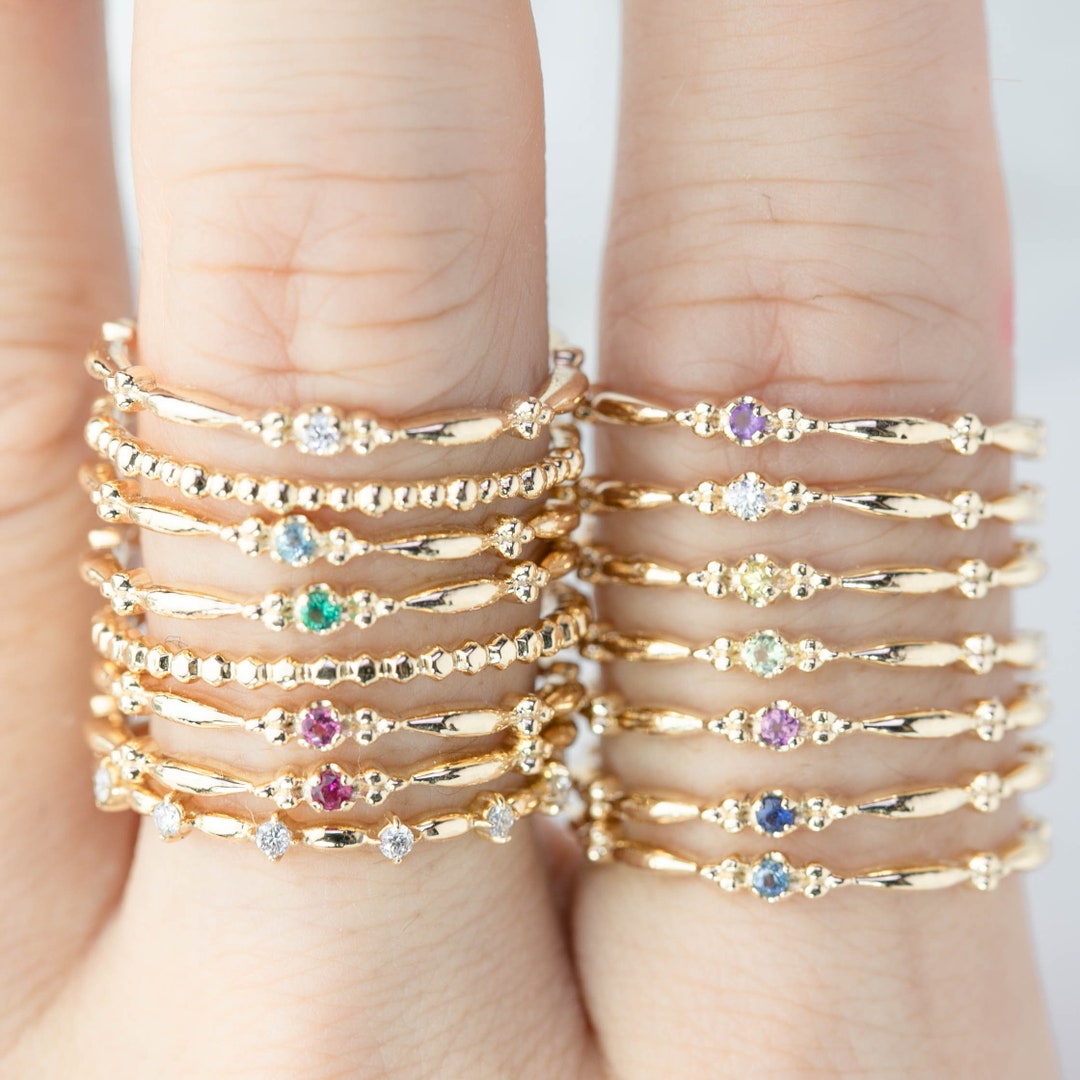 Birthstone Stackable Ring, Birthstone Stack Ring, Simple Birthstone ...
