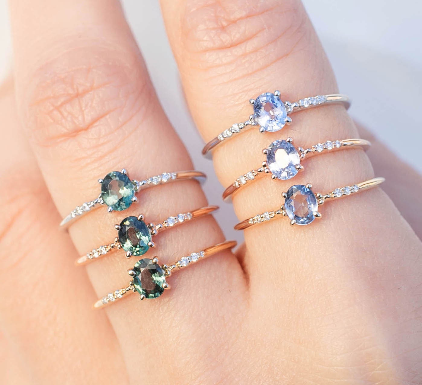 Small natural sapphire ring Dainty diamond pave sapphire | Etsy