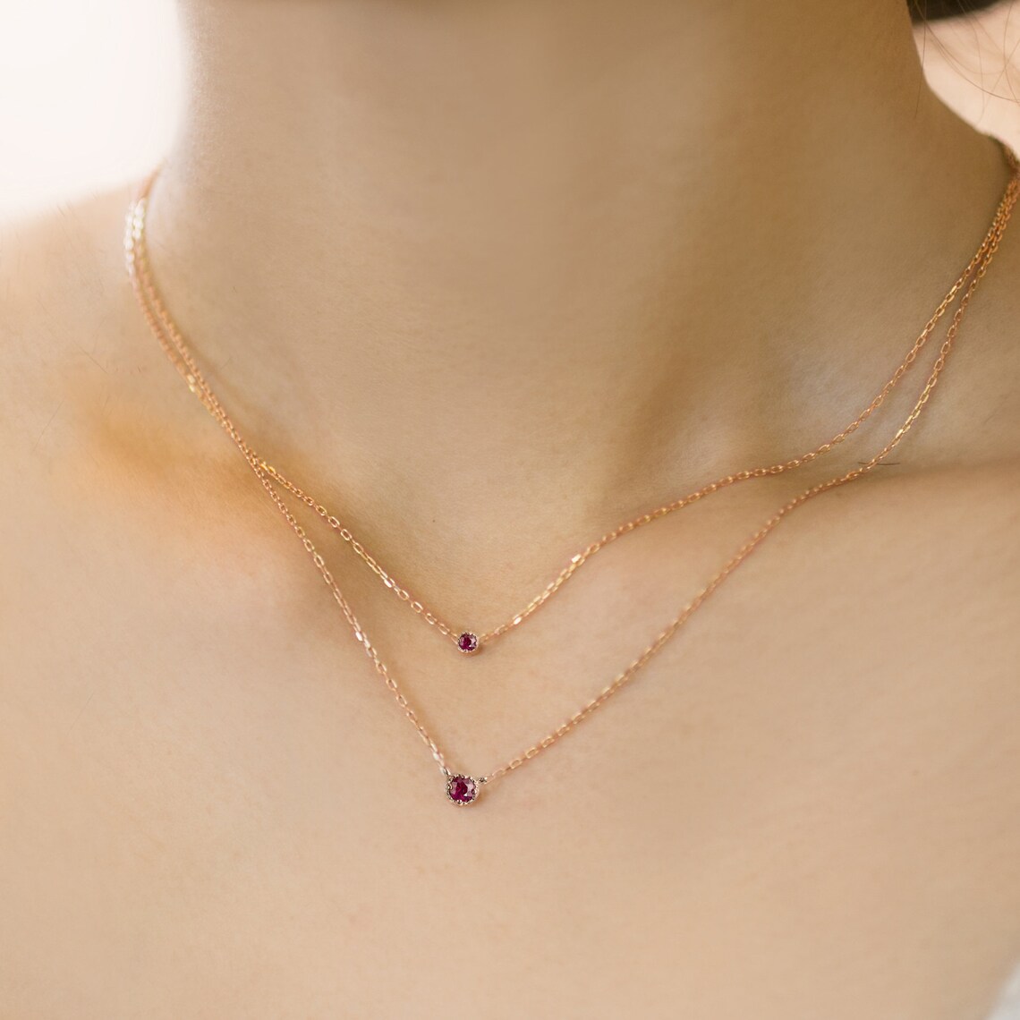 Round ruby necklace 14k rose gold ruby charm necklace Ruby | Etsy