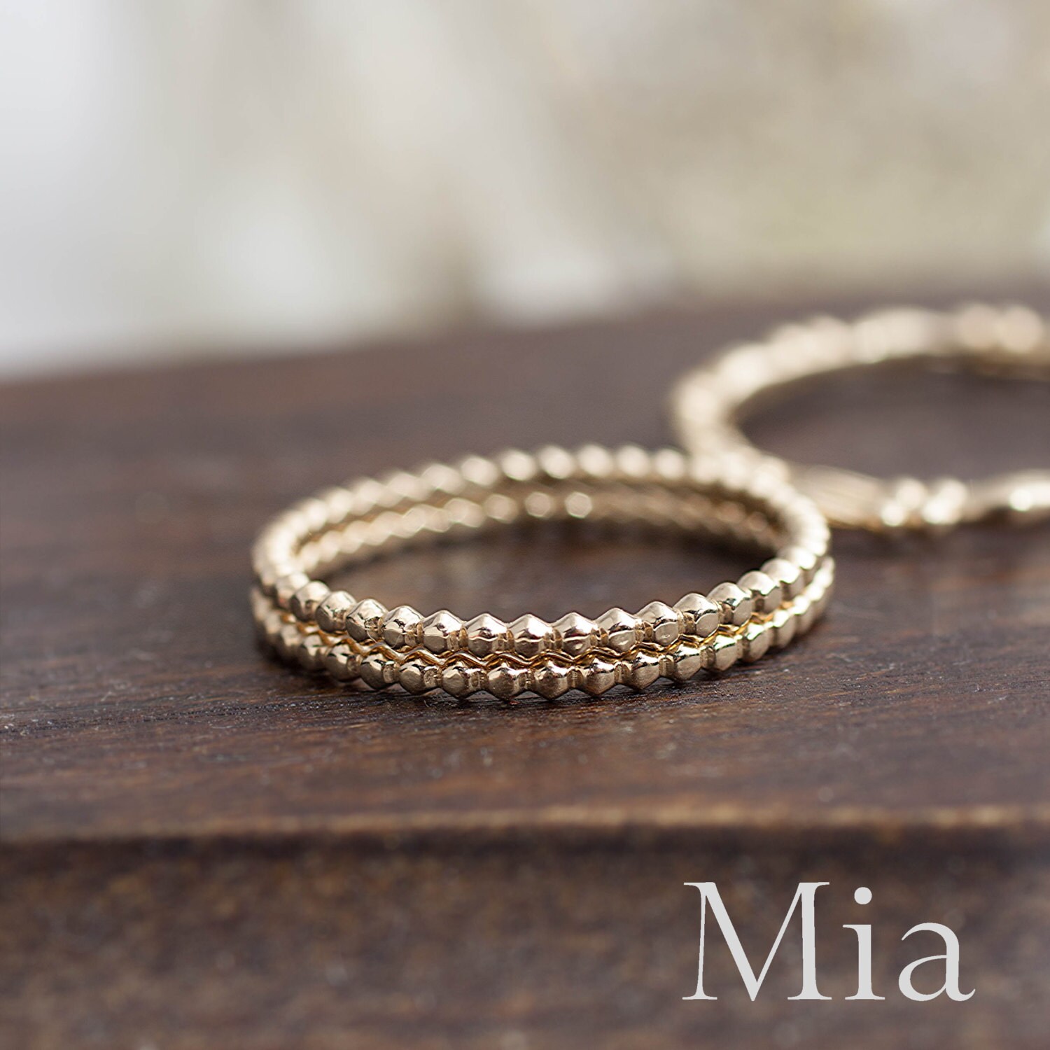 14k Solid Gold Stack Ring Stack Ring Solid Gold Bead Ring | Etsy