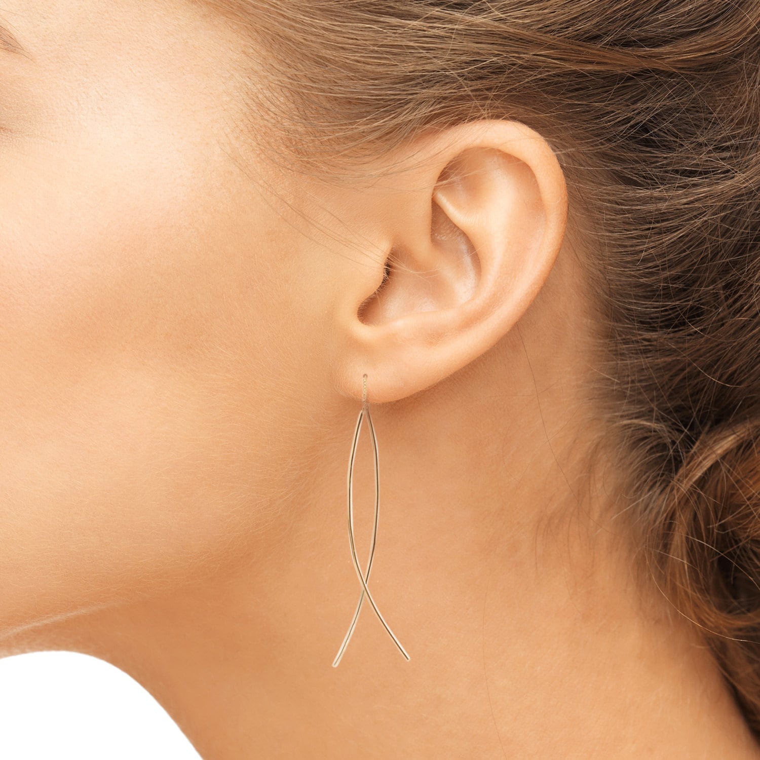 Bar Threader Earring, 14k Gold, Rose Gold, White Gold, Curved Bar Wire ...