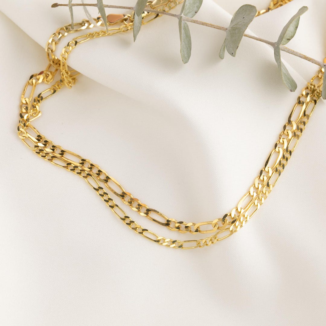 14k Solid Gold Figaro Chain Necklace - Classic 2.3mm or 3mm Width ...