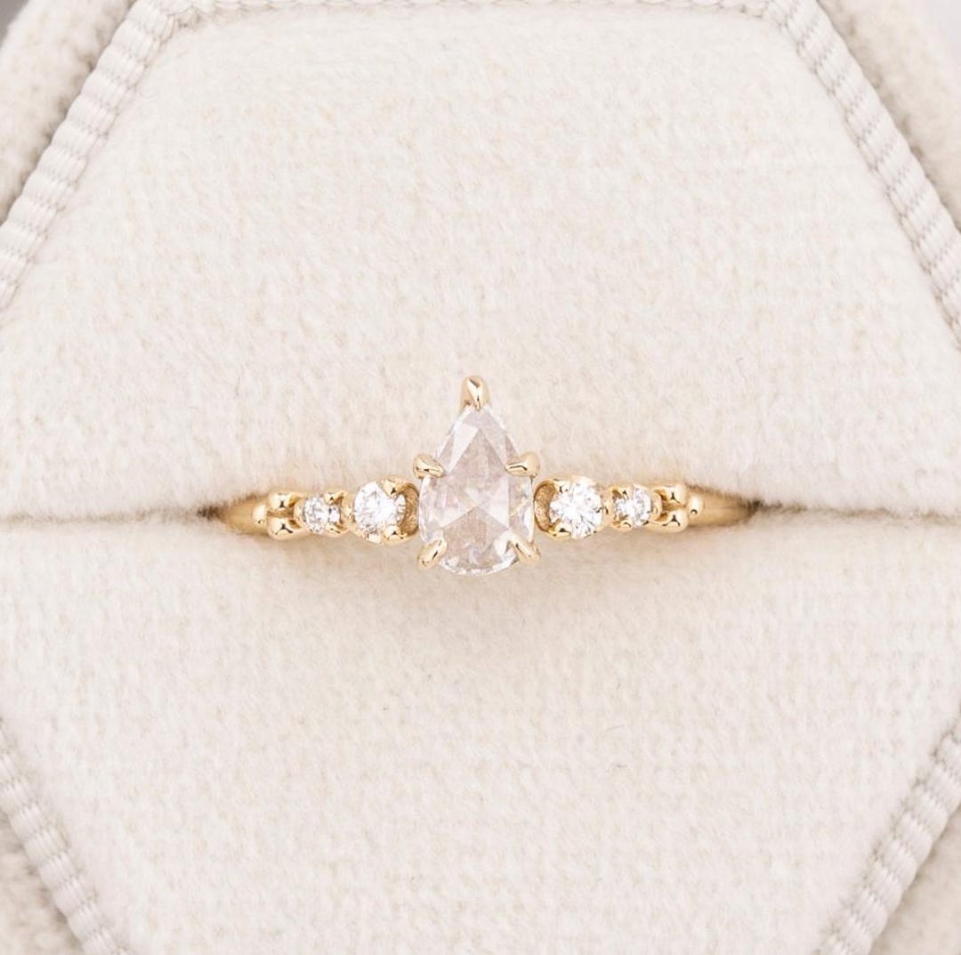 Pear Cut Rose Cut Diamond Engagement Ring, Pear Shaped Diamond, Pear ...