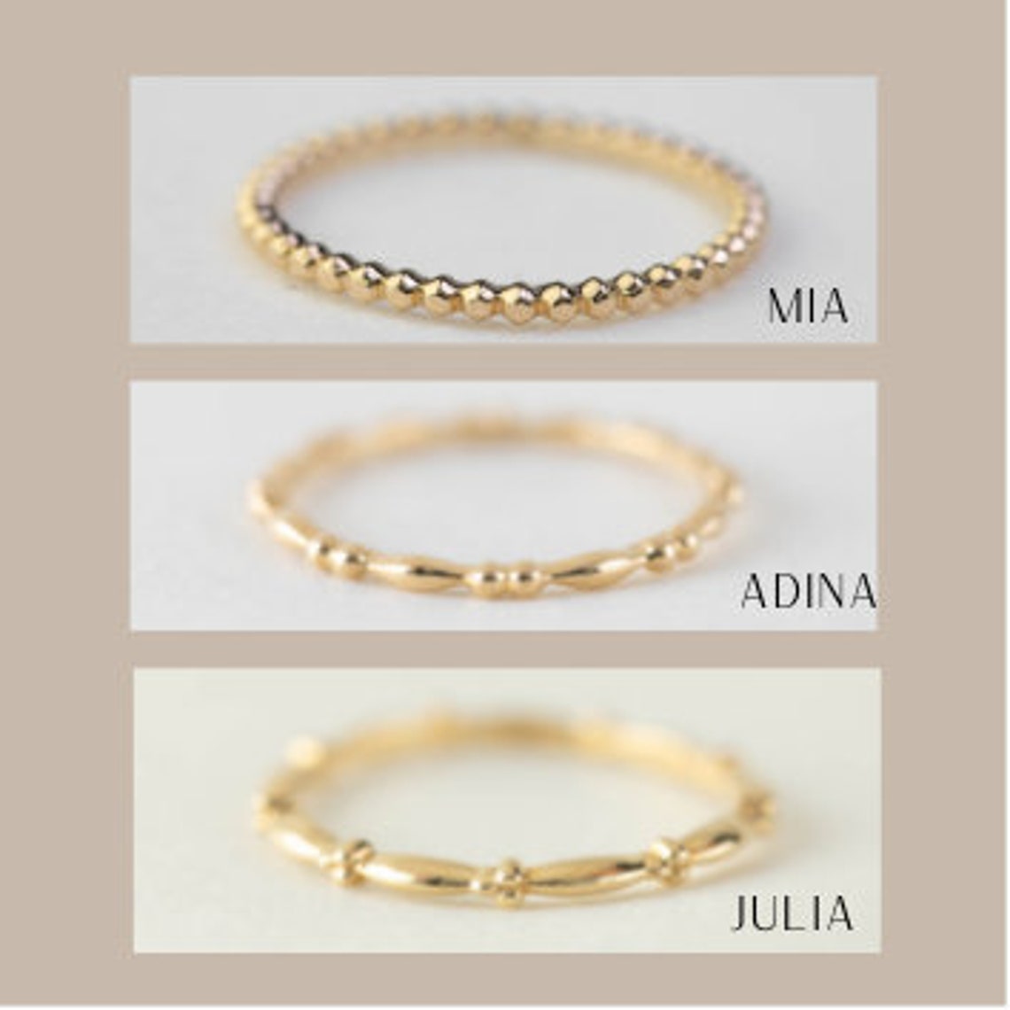14k Solid Gold Stack Ring Stack Ring Solid Gold Bead Ring - Etsy