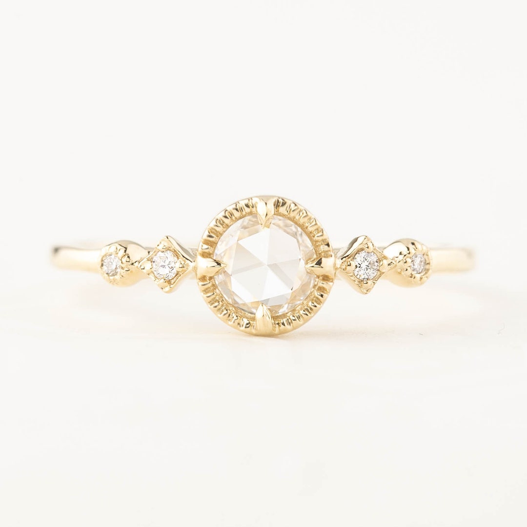 Round Rose-cut Diamond Ring Unique Diamond Engagement Ring - Etsy