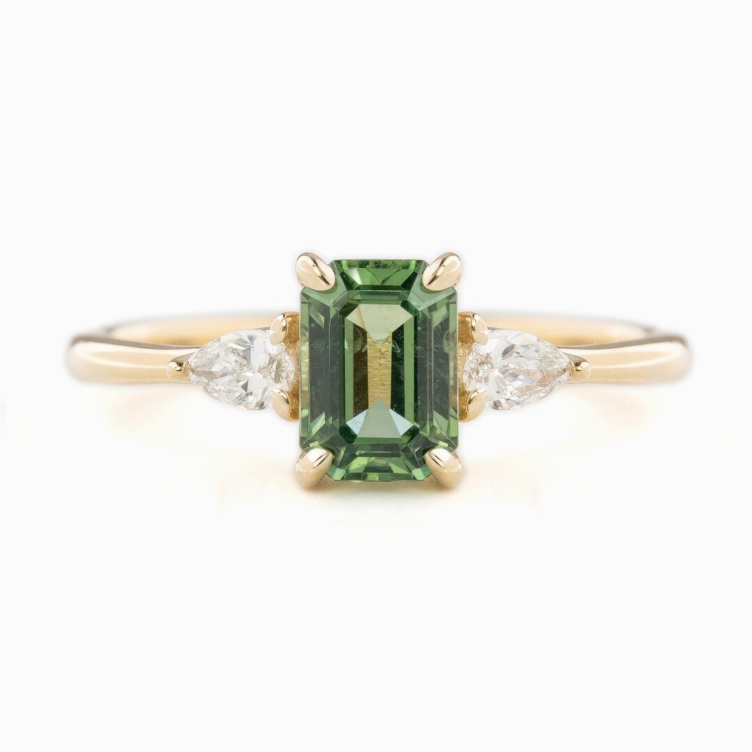 Green Emerald Cut Engagement Ring, Emerald Montana Sapphire Engagement ...