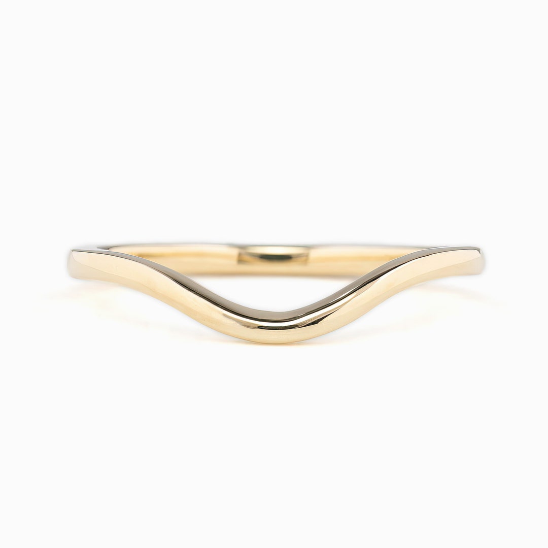 Simple Curved Wedding Band, Minimalist Shape Wedding Ring, 14k Plain ...