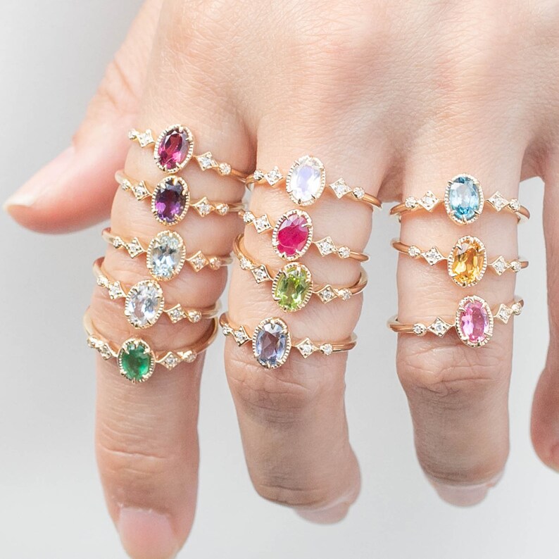 Unique Large Oval Birthstone Ring, Vintage Inspired Oval Birthstone ...