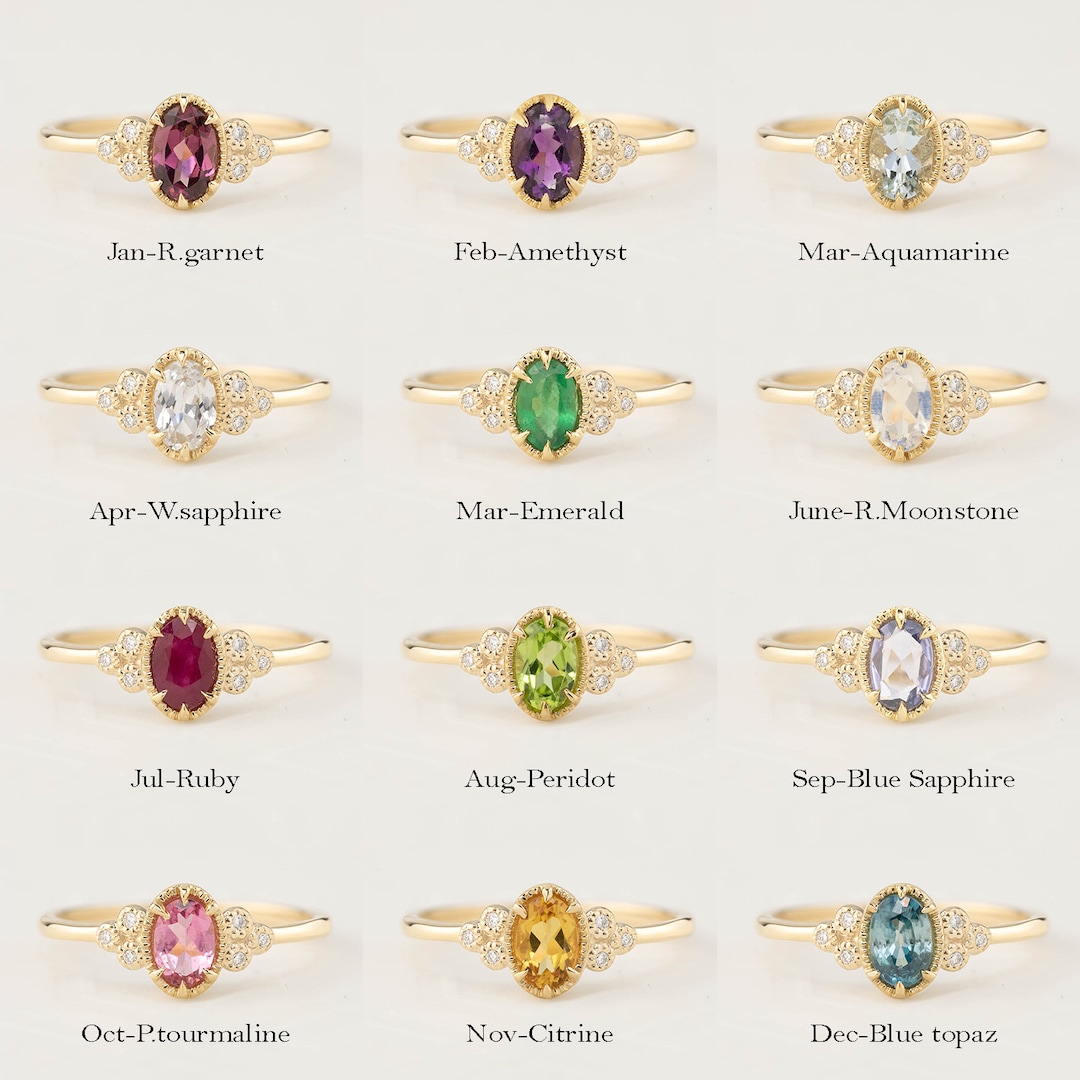 Birthstone Ring 14k Yellow Gold, 6x4mm Natural Birthstone Gemstone Ring ...