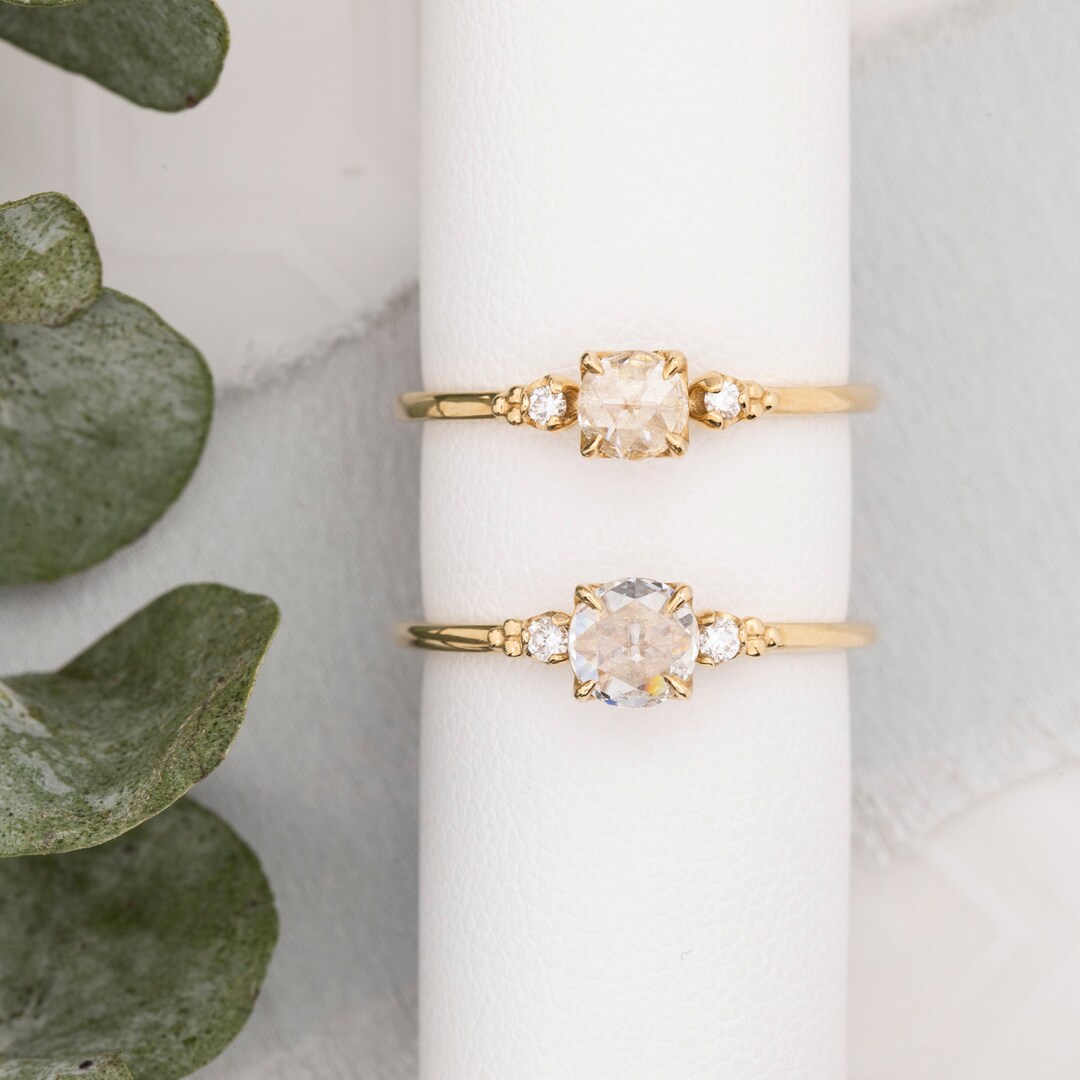 Natural Round Rose Cut Diamond Engagement Ring, Vintage Inspired ...