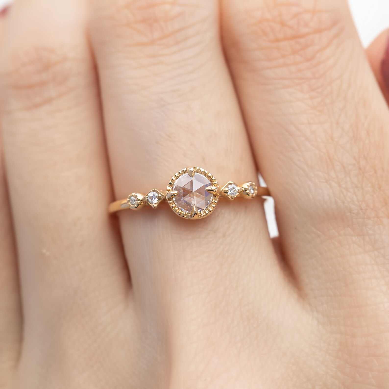 Round Rose-cut Diamond Ring Unique Diamond Engagement Ring - Etsy