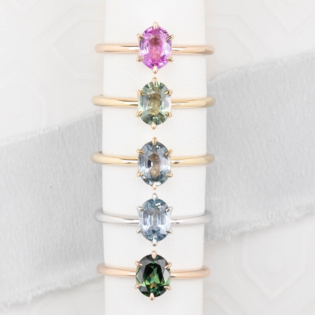 Large Oval Sapphire Solitaire Engagement Ring, Unique Oval Green ...