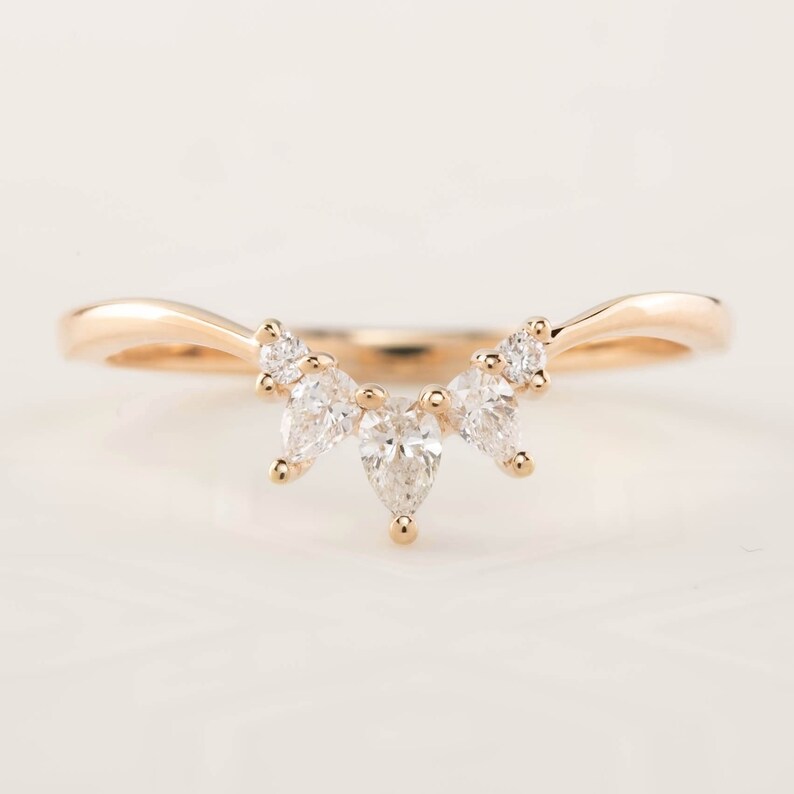 Pear Cut Diamond Curved Ring, Diamond Curved Nesting Wedding Ring ...