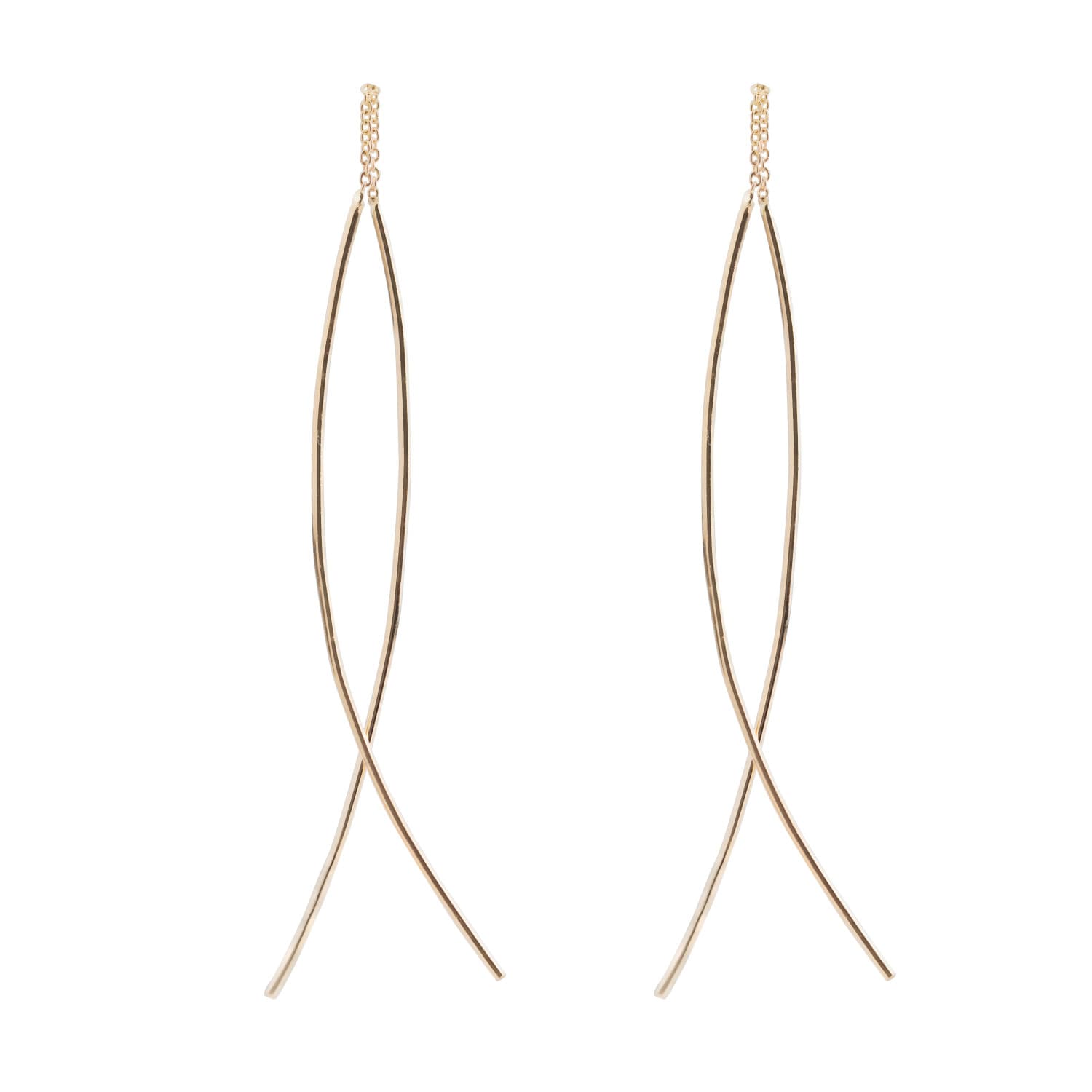 Bar Threader Earring 14k Gold Rose Gold White Gold Curved - Etsy