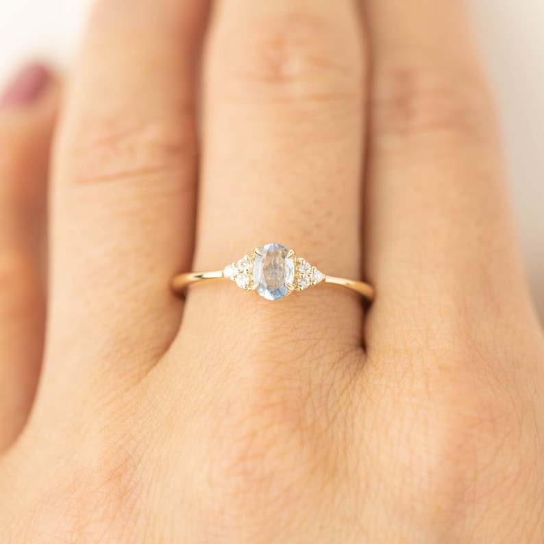 Unheated Light Blue Sapphire Engagement Ring Diamond Cluster - Etsy