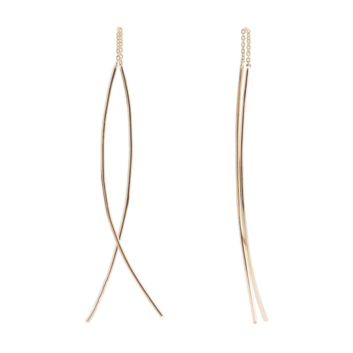 Bar Threader Earring 14k Gold Rose Gold White Gold Curved - Etsy