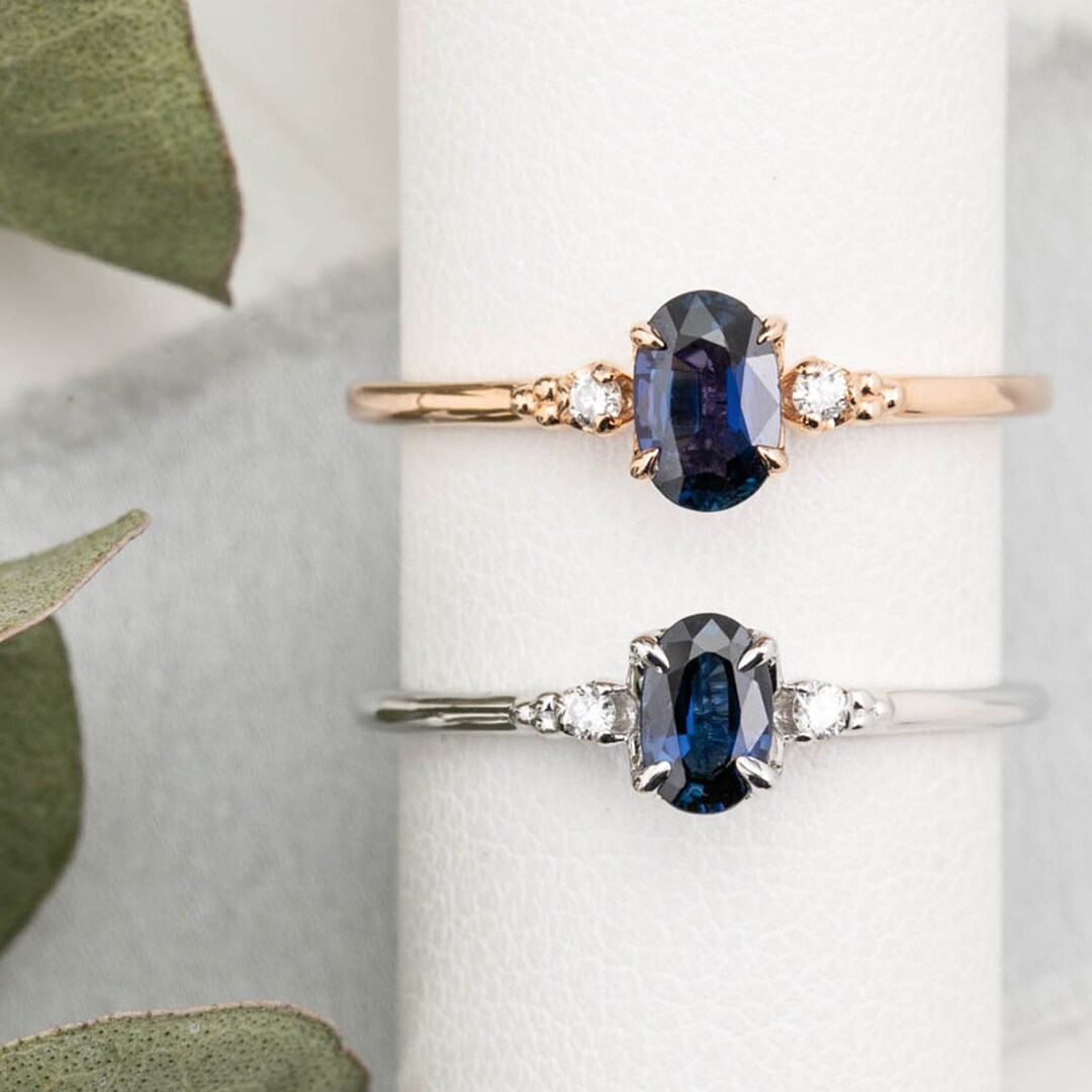 Oval Deep Blue Sapphire Engagement Ring Australian Sapphire - Etsy