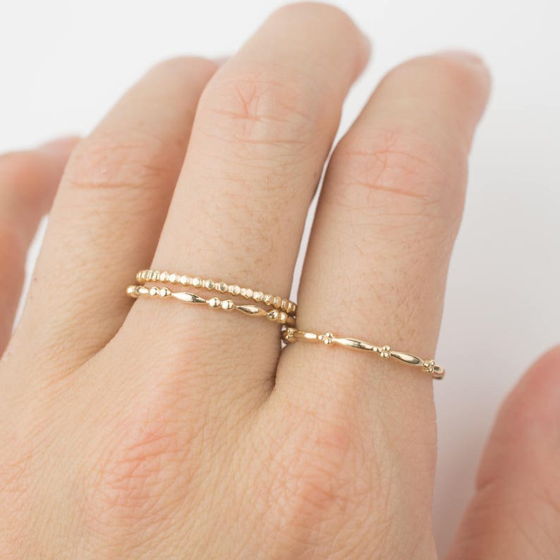 Set of 3 rings solid 14k gold stacking ring 1.5mm bead ring | Etsy