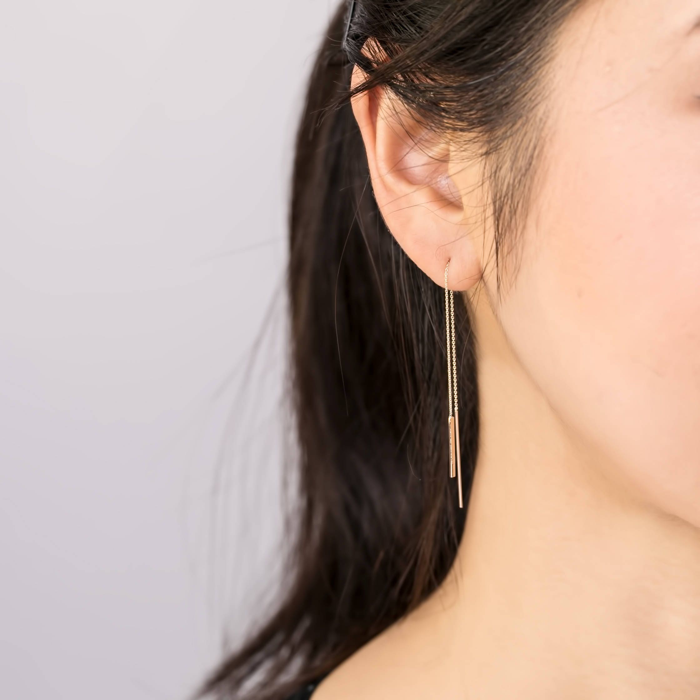 14k Solid Gold Bar Chain Thread Earrings Yellow Gold Rose - Etsy Canada