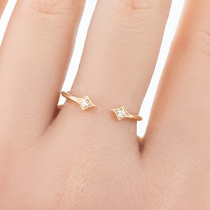 Double Diamond Star Ring, Diamond Open Wedding Ring. 14k Gold, Rose ...