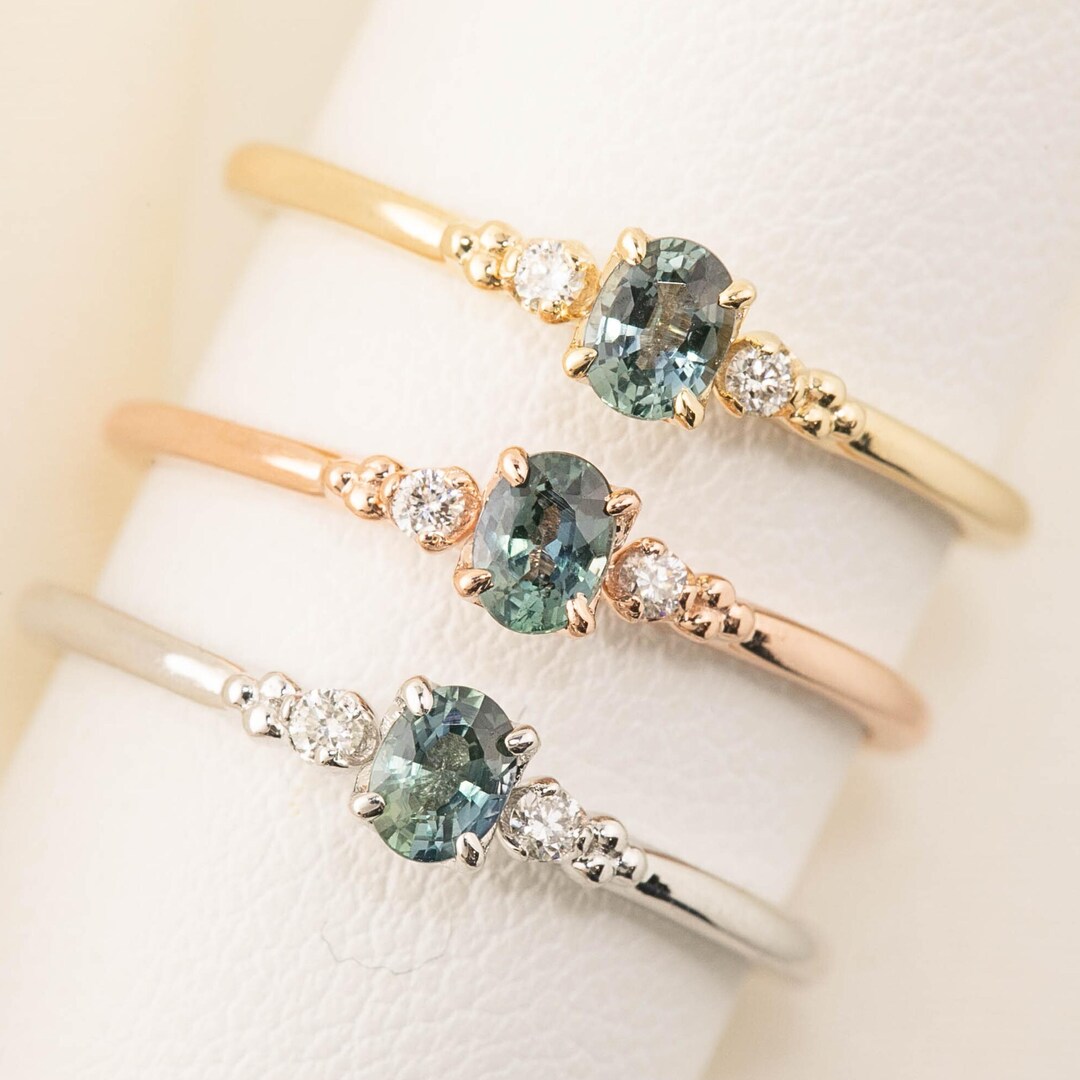 Estel Ring Vintage Inspired Unheated Blue Green Sapphire Ring, Light ...