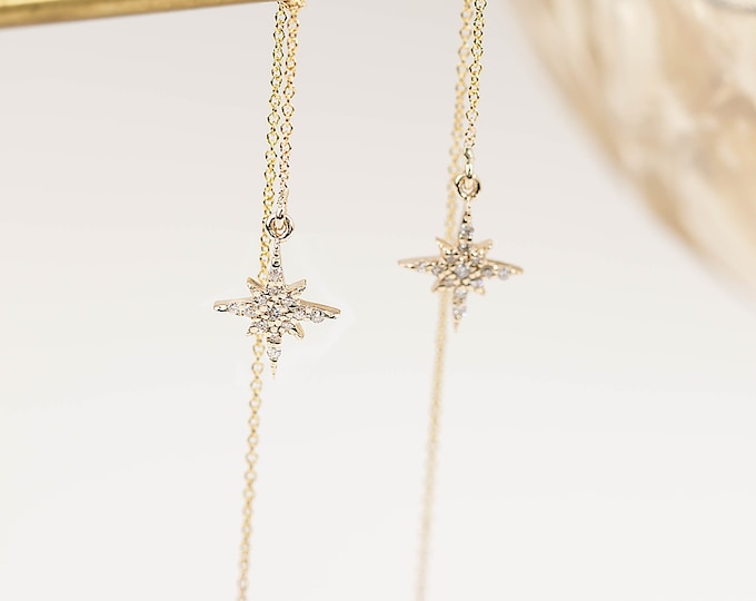 14k Rose Gold, Yellow Gold, White Gold Diamond Cluster Threader ...