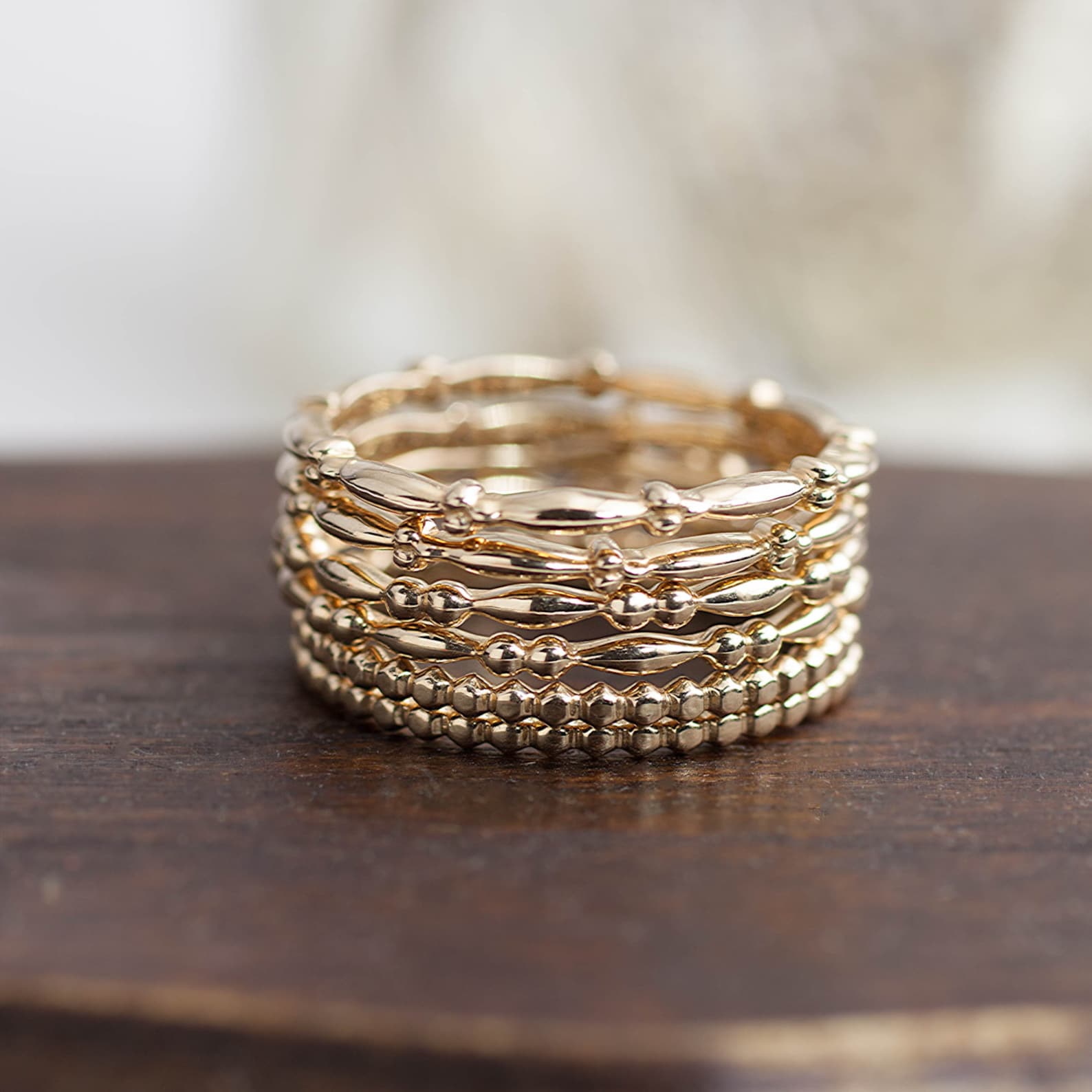 14k Solid Gold Stack Ring, Stack Ring Solid Gold, Bead Ring, Dainty ...