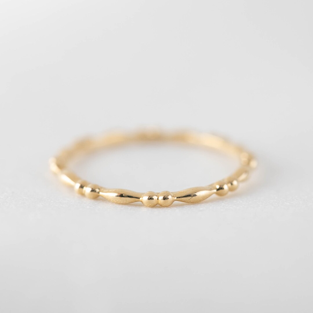 Unique Beaded Ring in Solid 14k Gold, Ball Ring, Simple Stacking Band ...