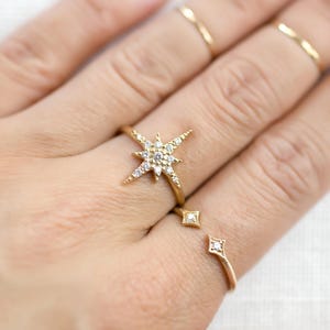 Starburst Cluster Diamonds Ring Set in Solid 14k Gold, Pave Diamond ...
