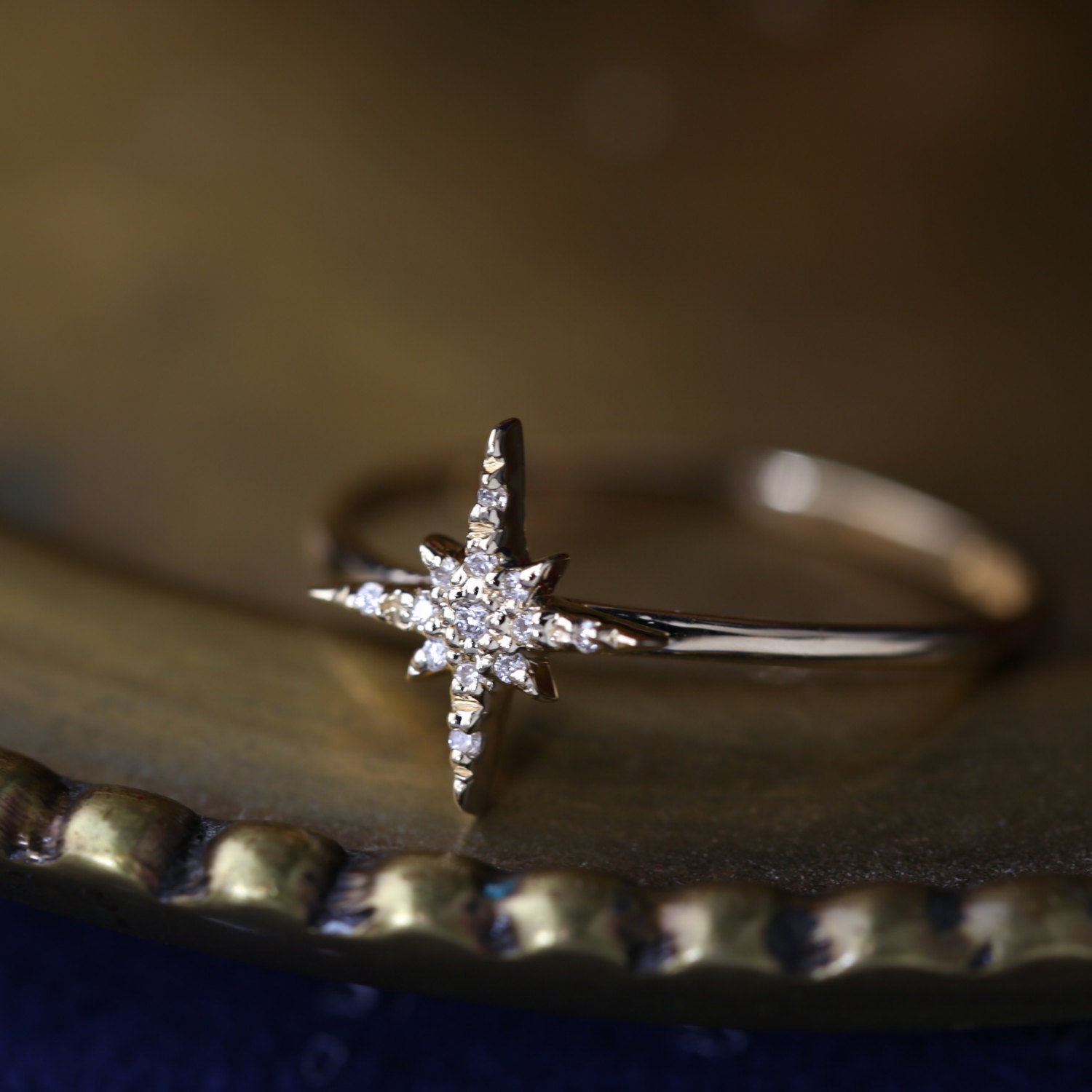 Starburst Diamond Ring, Star Diamond Cluster Ring, 14k Yellow Gold ...
