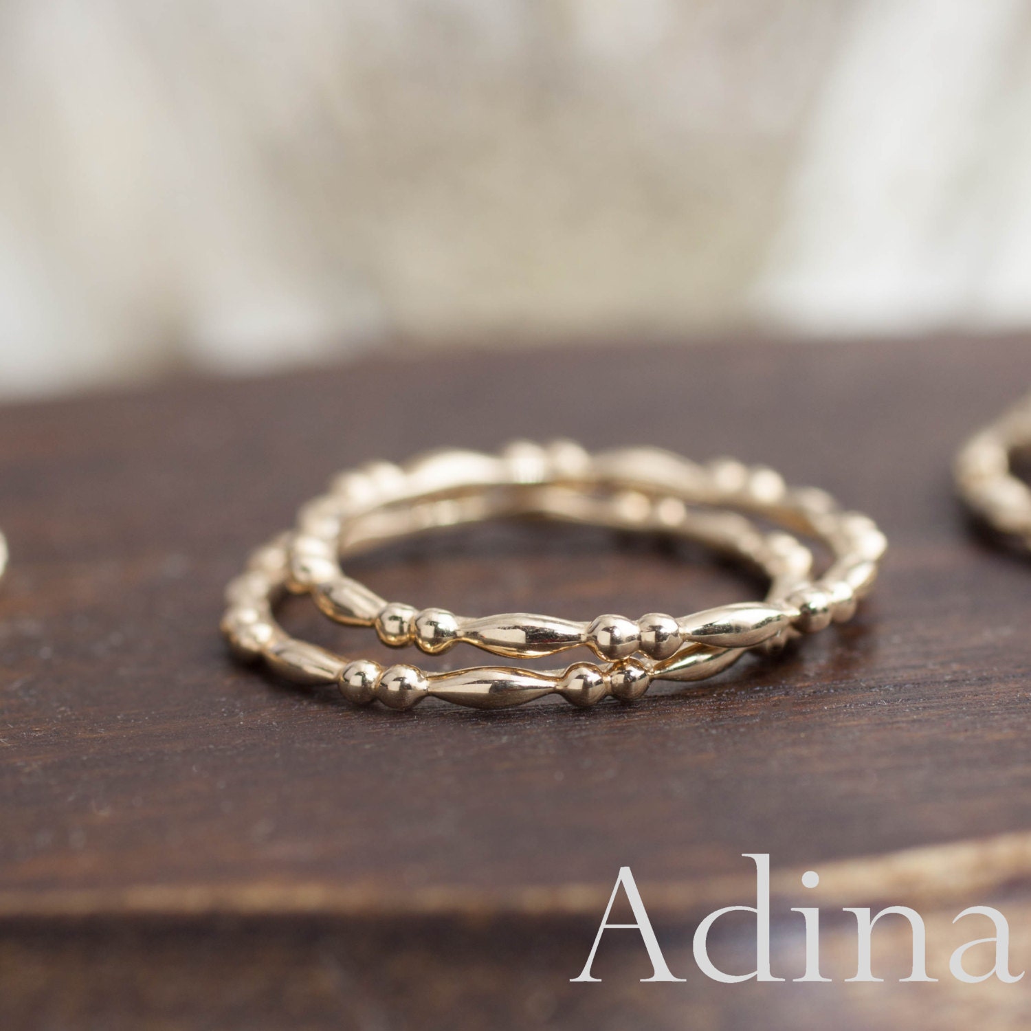 14k Solid Gold Stack Ring Stack Ring Solid Gold Bead Ring | Etsy