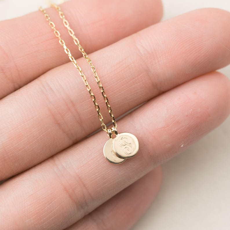 Multi Initial Disc Necklace, Layer Initial Disc Pendant, Solid Gold ...