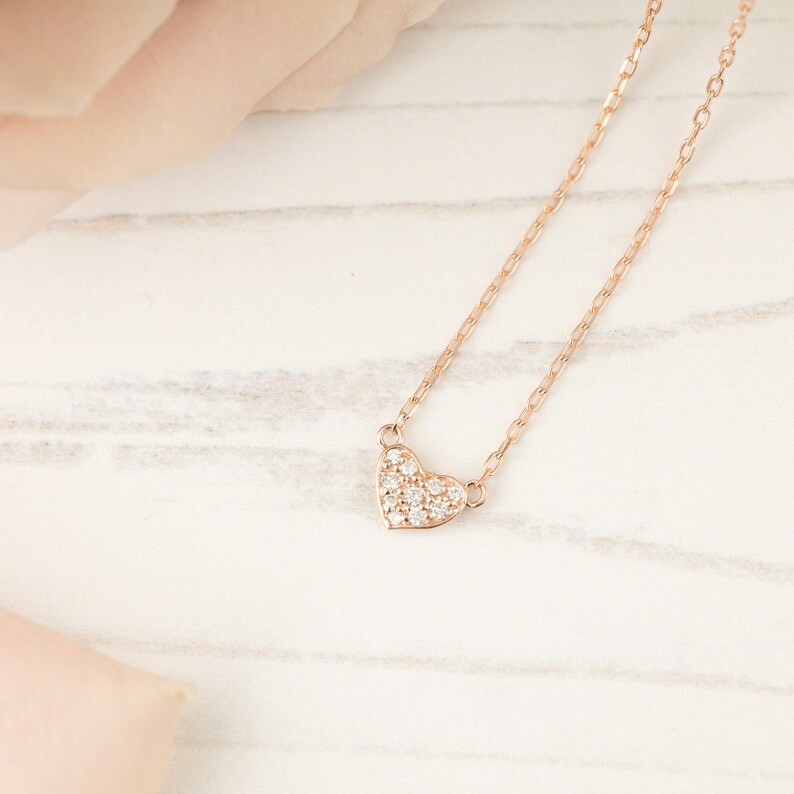 Diamond Pave Heart Necklace Solid 14k Gold Heart Diamond | Etsy