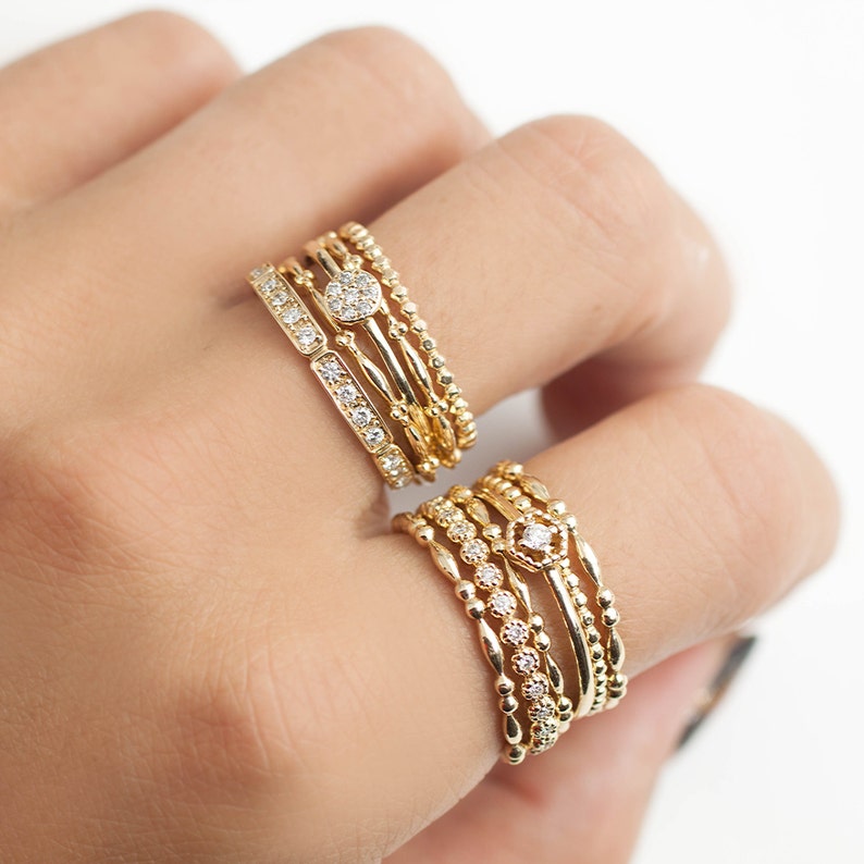 14k solid gold stack ring stack ring solid gold bead ring | Etsy