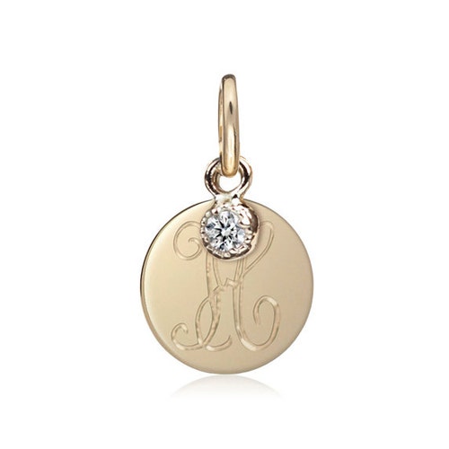 Diamond Initial Small Disc Pendant | Etsy