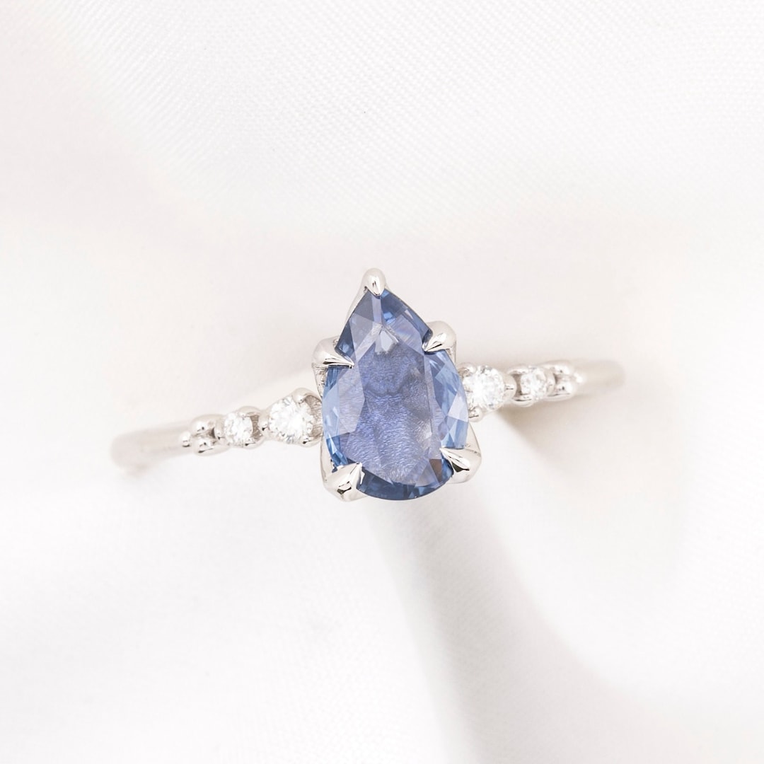 Pear Shaped Sapphire Engagement Ring, One of a Kind Blue Sapphire Ring ...
