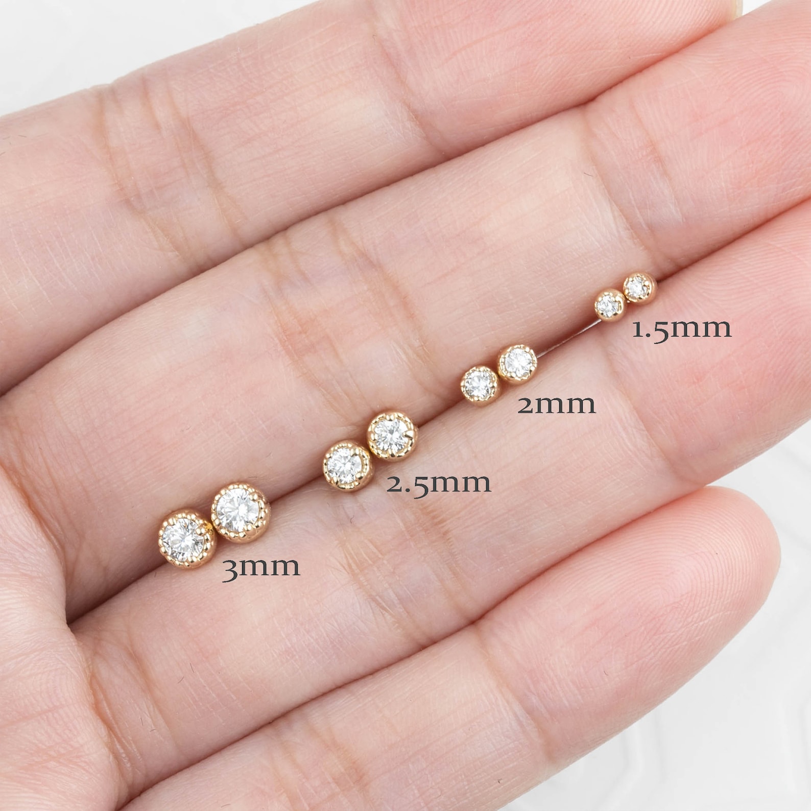 Tiny Diamond Stud Earrings Small Diamond Stud Earrings White - Etsy