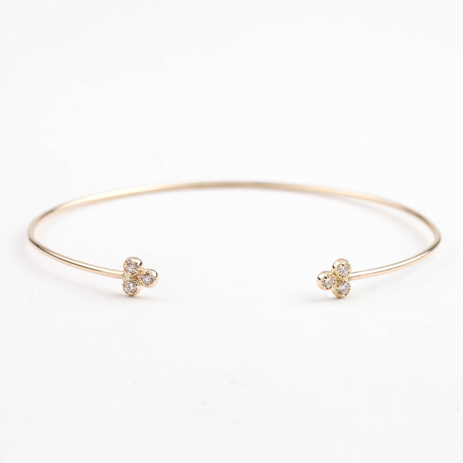 Trio Diamond Open Cuff Bangle Diamond Trio Dainty Open Cuff - Etsy