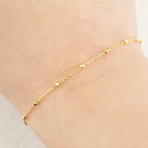 14k Solid Gold Bead Chain Bracelet, Beaded Gold Bracelet, Dainty Gold ...