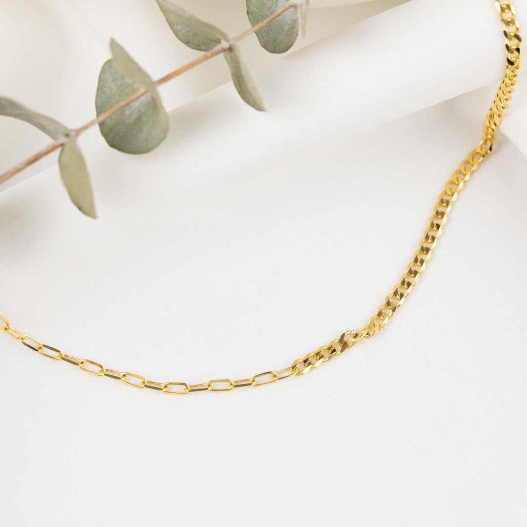 14k Solid Gold Half Paperclip Half Curb Chain Necklace 2.7mm – Modern ...
