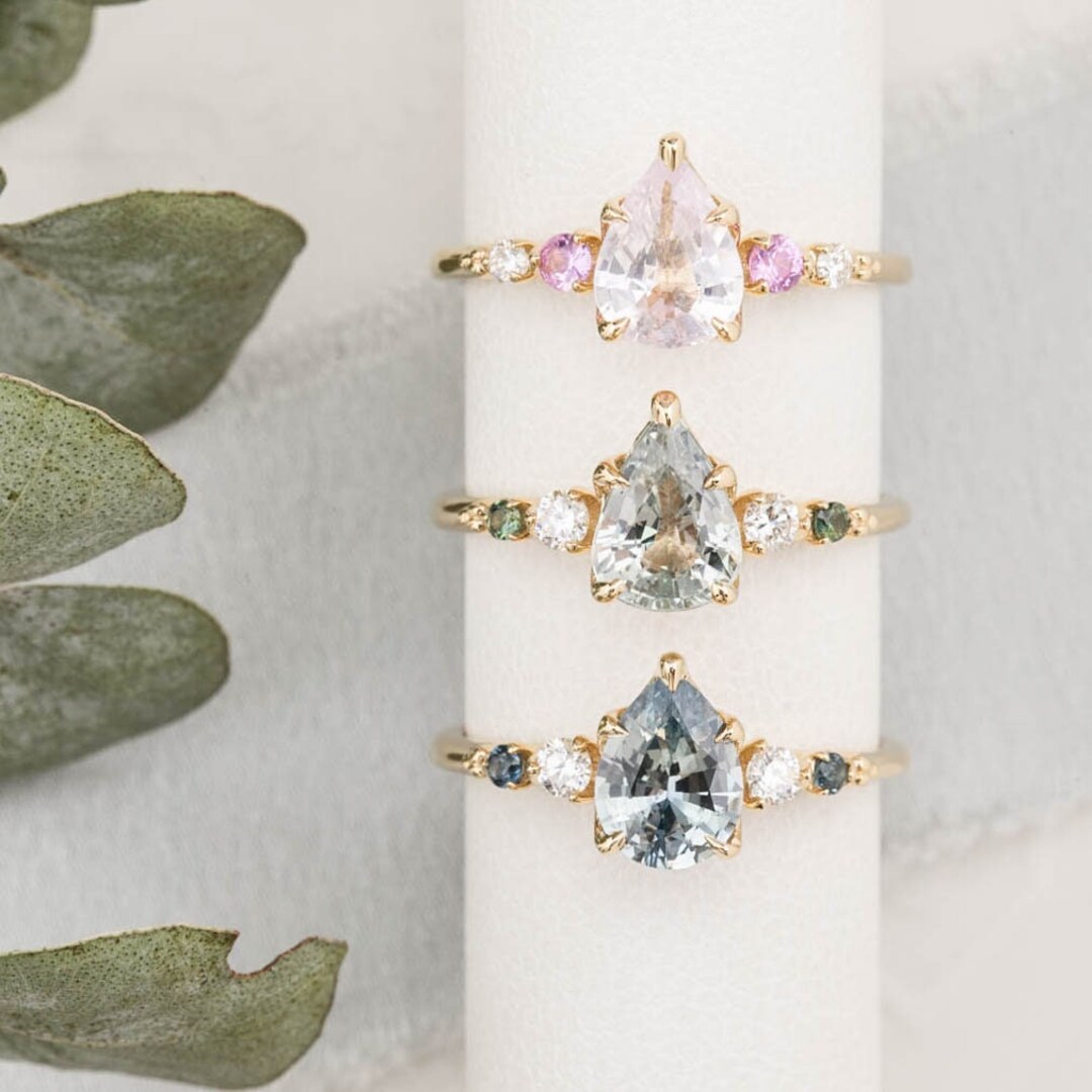 Unique Pear Cut Engagement Ring, Pear Shaped Sapphire Engagement Ring ...