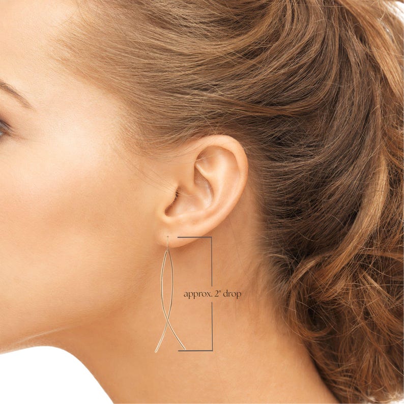 Bar Threader Earring, 14k Gold, Rose Gold, White Gold, Curved Bar Wire ...