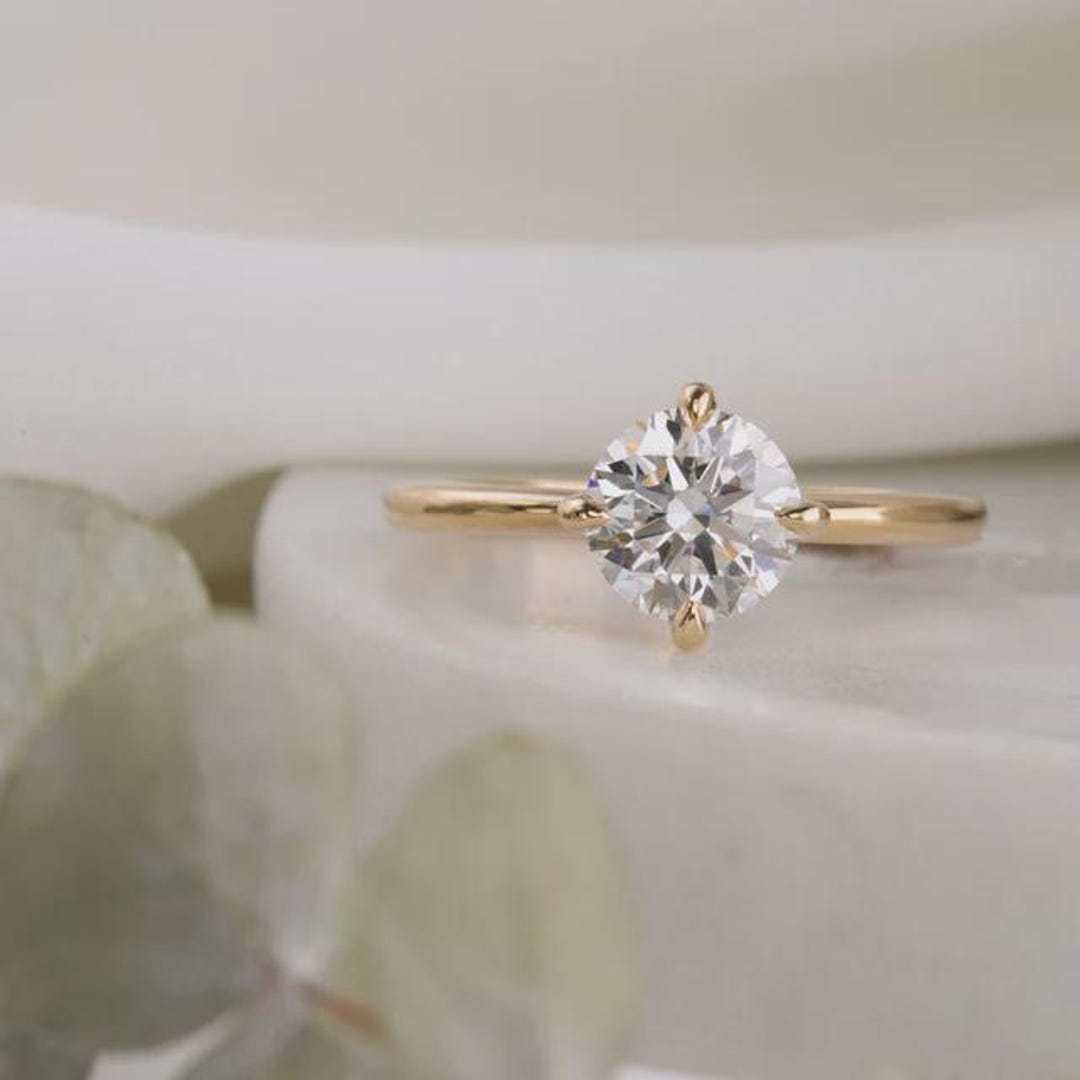 Solitaire Diamond Engagement Ring, Brilliant Cut Diamond, Delicate ...