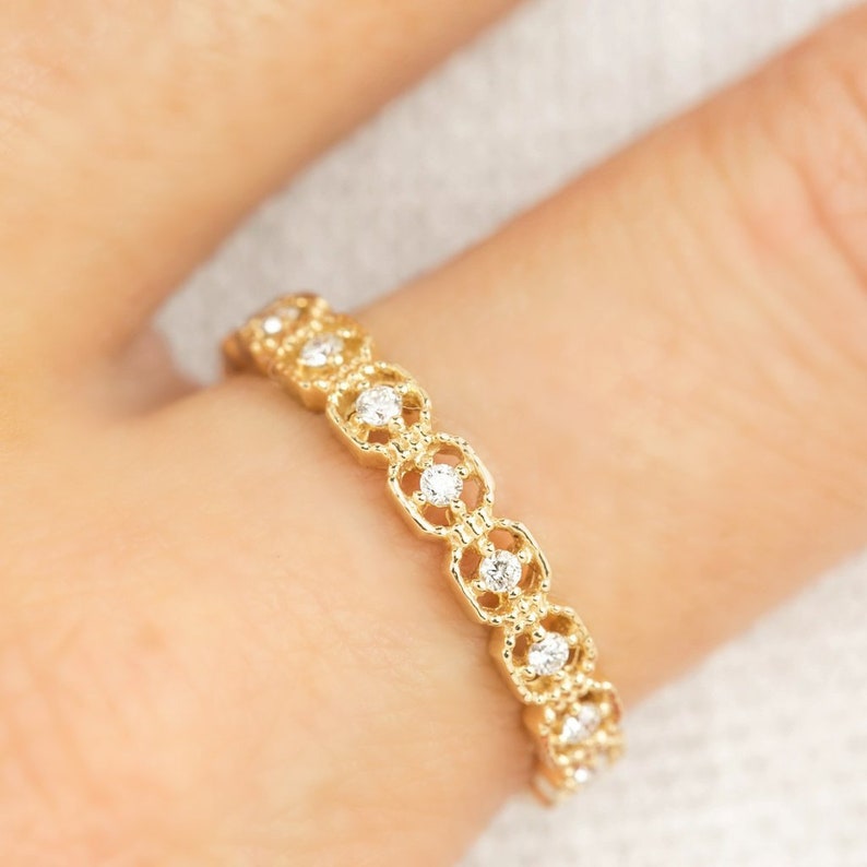 Unique Diamond Eternity Wedding Band Vintage Inspired | Etsy