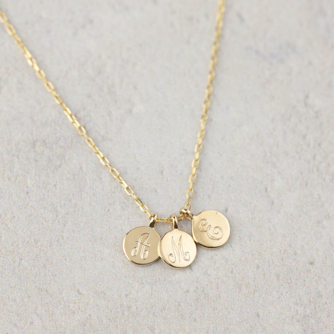 Multi Initial Disc Necklace, Layer Initial Disc Pendant, Solid Gold ...