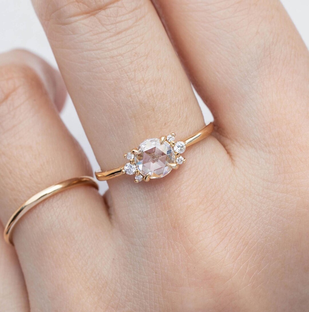 Natural Rose-cut Diamond Engagement Ring,low Profile Flat Diamond Ring ...