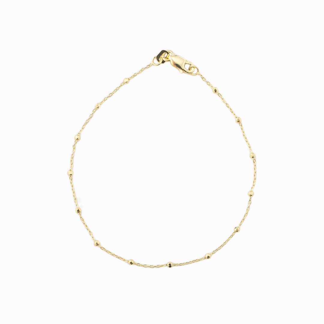 14k Solid Gold Bead Chain Bracelet Beaded Gold Bracelet - Etsy