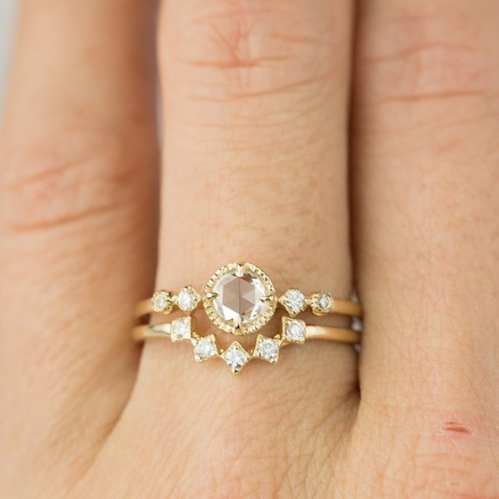 Round Rose-cut Diamond Ring Unique Diamond Engagement Ring - Etsy
