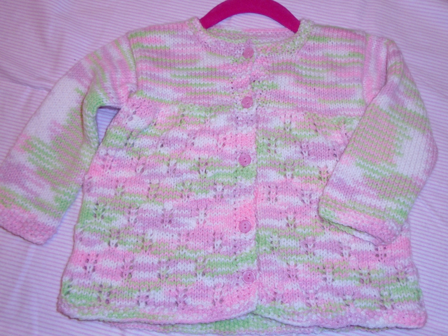 Pink & Green Sweater/18-24 Month/baby Gift/hand Knit - Etsy
